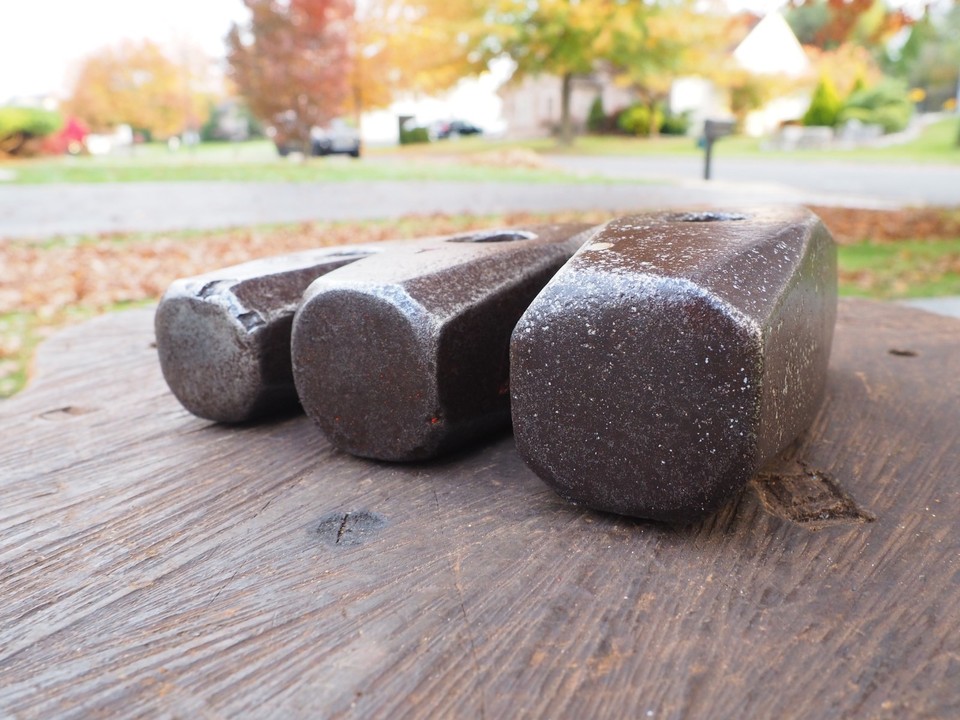 BIG 3PC BLACKSMITH SLEDGE HAMMER STRIKERS LOT RR VINTAGE ANTIQUE KNIFE ...