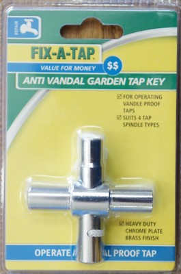 Heavy Duty Anti Vandal Garden Tap Key 4 Way Fix-A-Tap Suits 4 Tap ...
