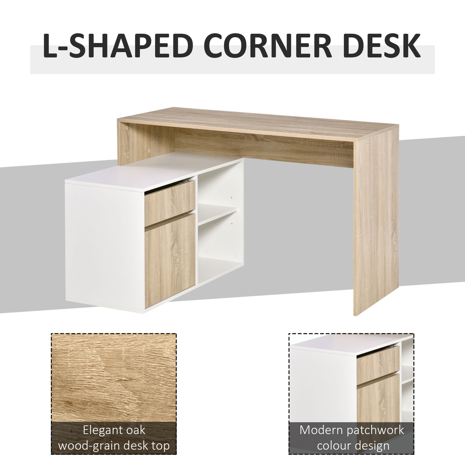L-Shaped Corner Computer Desk Study Table PC Work w/ Storage Shelf ...