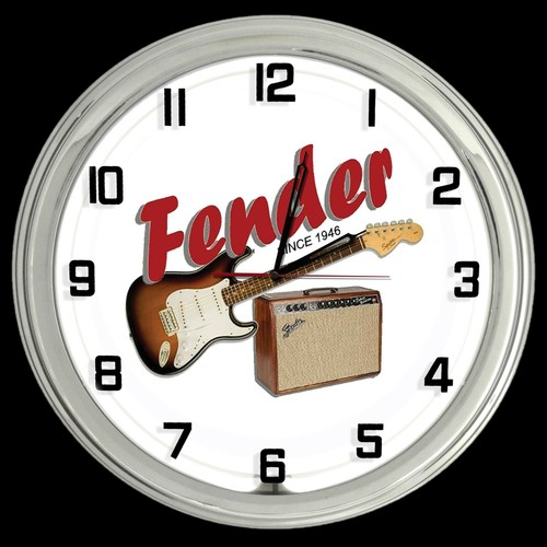 16" FENDER GUITAR AMP Sign v2 White Neon Clock Man Cage Guitars Music ...