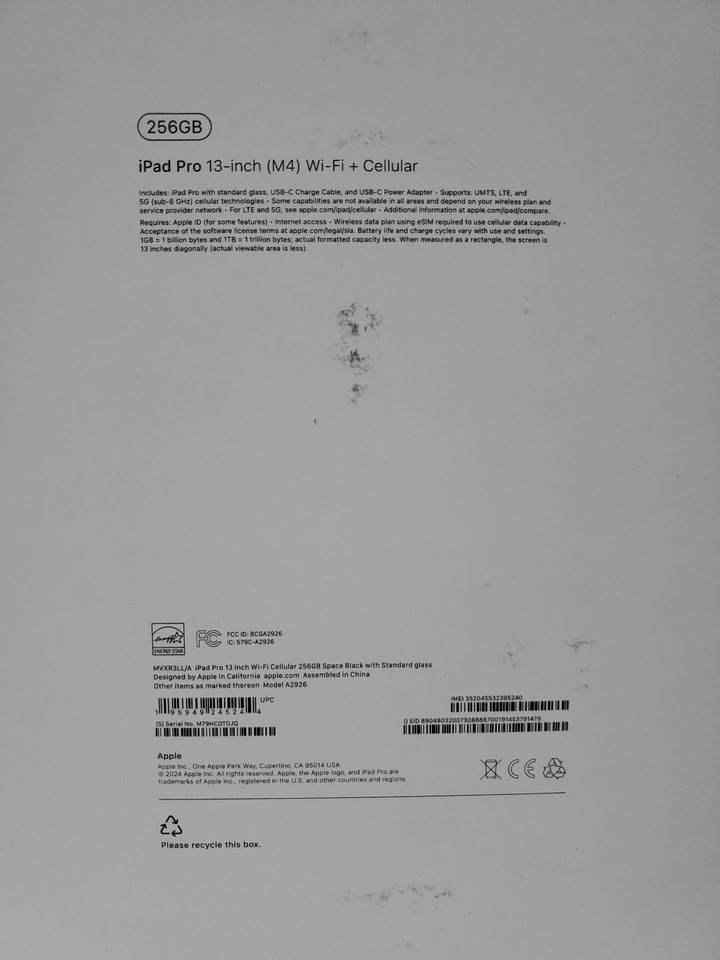 Apple iPad Pro 13" M4 A2926 - 256GB - Space Black (Unlocked) Good ...
