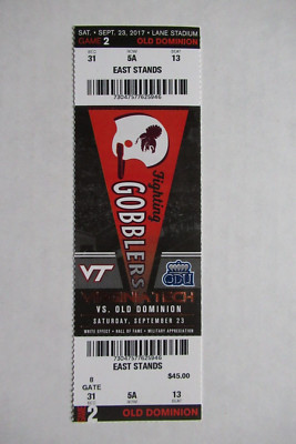 VIRGINIA TECH HOKIES VS OLD DOMINION MONARCHS 9/23/2017 FULL TICKET | eBay