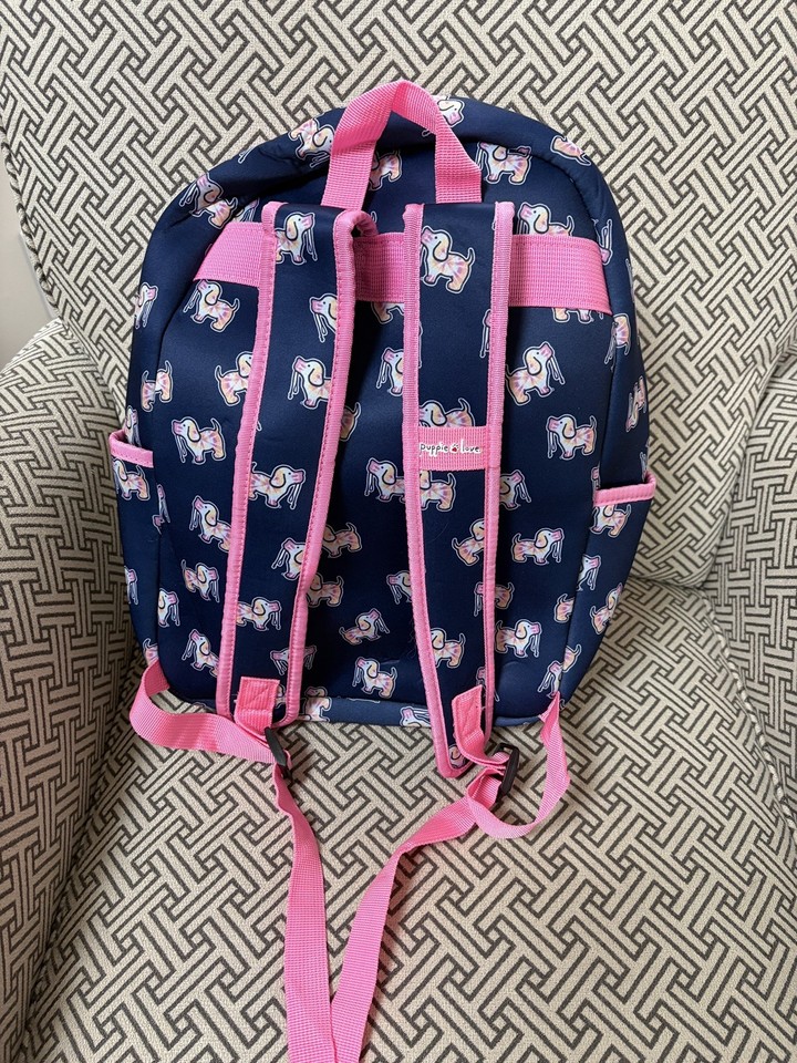 NWT Kids Puppie Love Backpack Pink Navy Blue Neoprene 16x13 Dog Rescue ...
