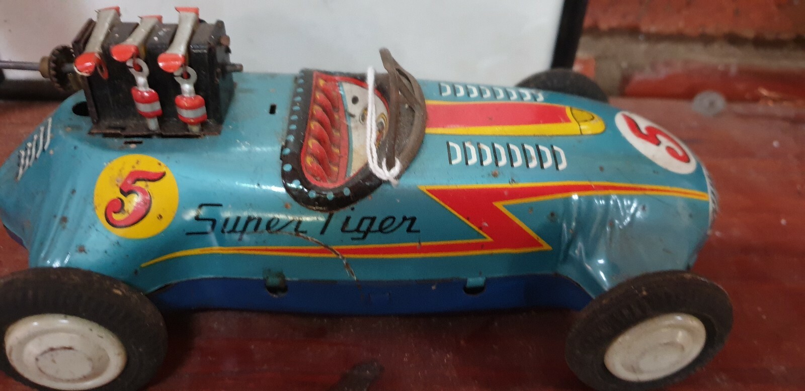 VINTAGE TIN JAPAN TOY CAR SUPER TIGER NUMBER 5 missing parts | eBay