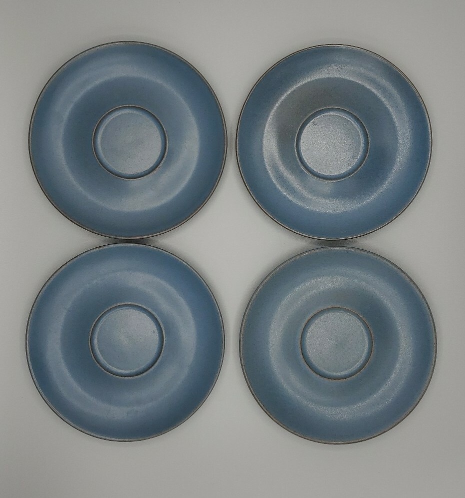 Denby stoneware ECHO BLUE Saucers set of four brown speckled rim made ...