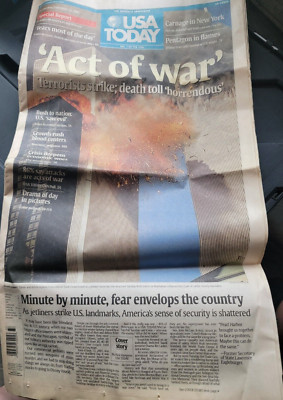 USA TODAY Original Newspaper September 12, 2001 "Act of War" (9/11 ...