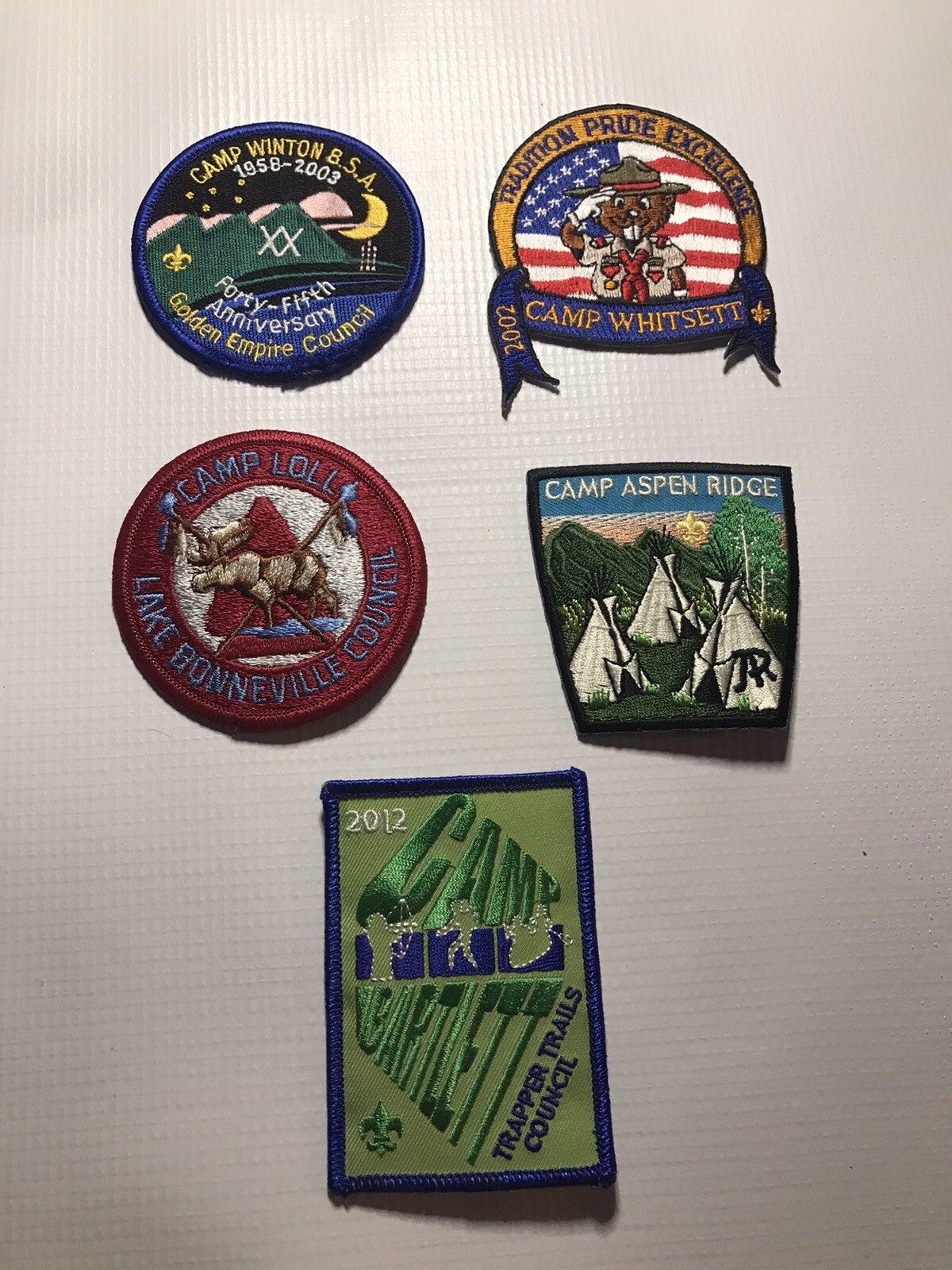 BSA Lot of 5 Patches - Camps Loll, Wonton, Bartlett, Aspen Ridge ...