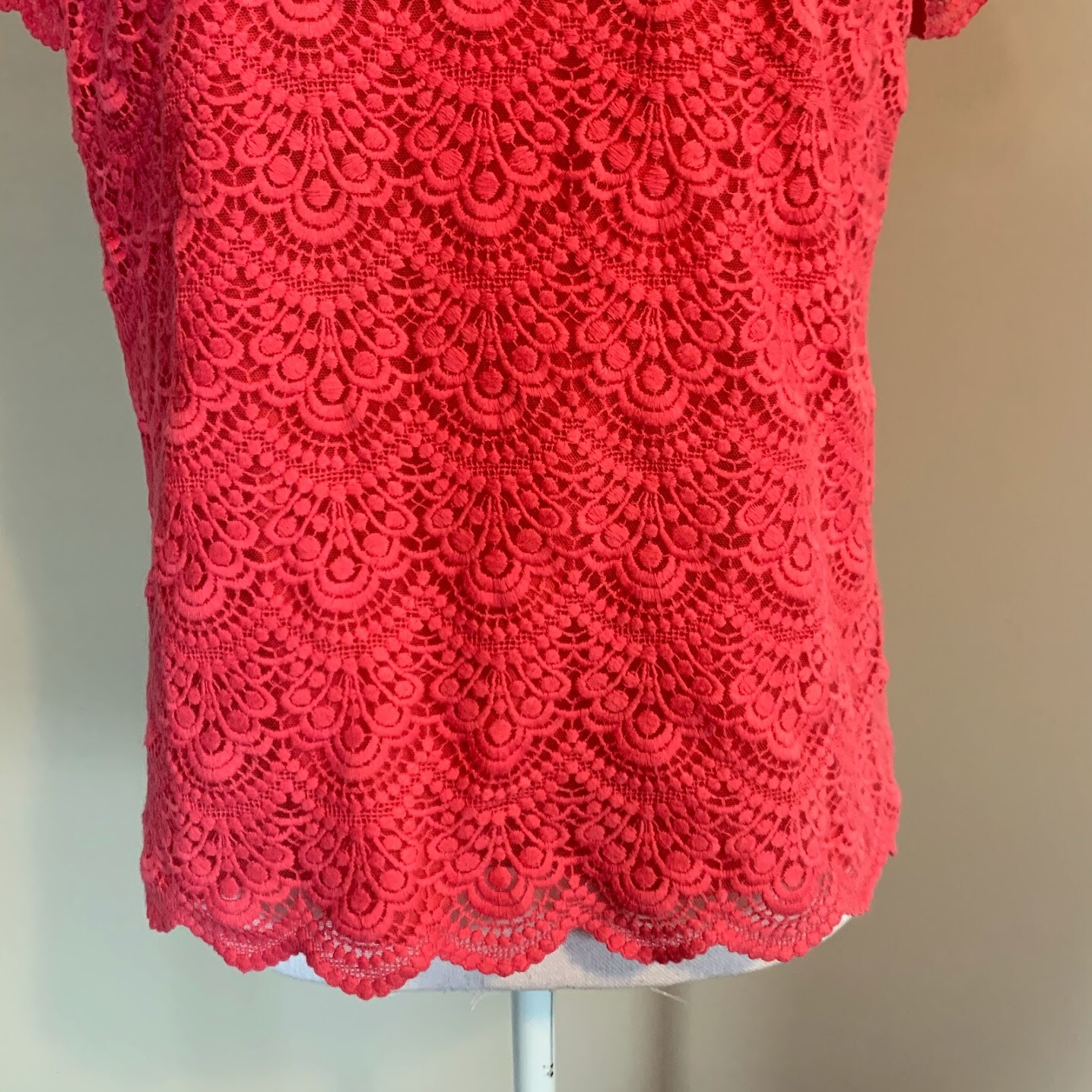 Talbots Coral Pink Crochet Lace Overlay Blouse Top Sc… - Gem