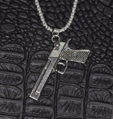 Firearm Pistol Handgun Gun Pendant & 925 Solid Sterling Silver Popcorn ...
