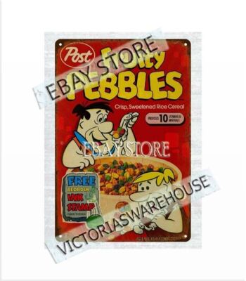 collectible interior 1990s Fruity Pebbles Cereal Box art metal tin sign ...