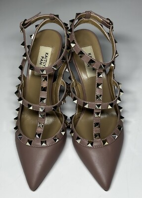 Kaitlyn Pan Studded Heels Nude Mauve Leather Slingback Pumps Rockstud ...