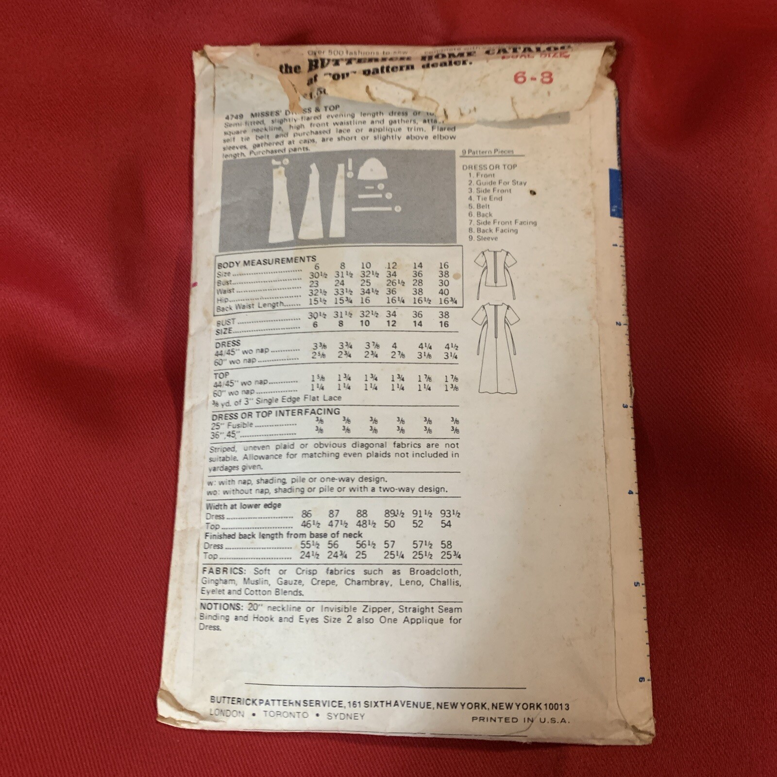 Vintage 70's Butterick Pattern 4749 Maxi Dress Empire Waist Smock Top ...