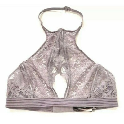 Victorias Secret Very Sexy High Neck Keyhole Halter Bralette Bra Gray ...
