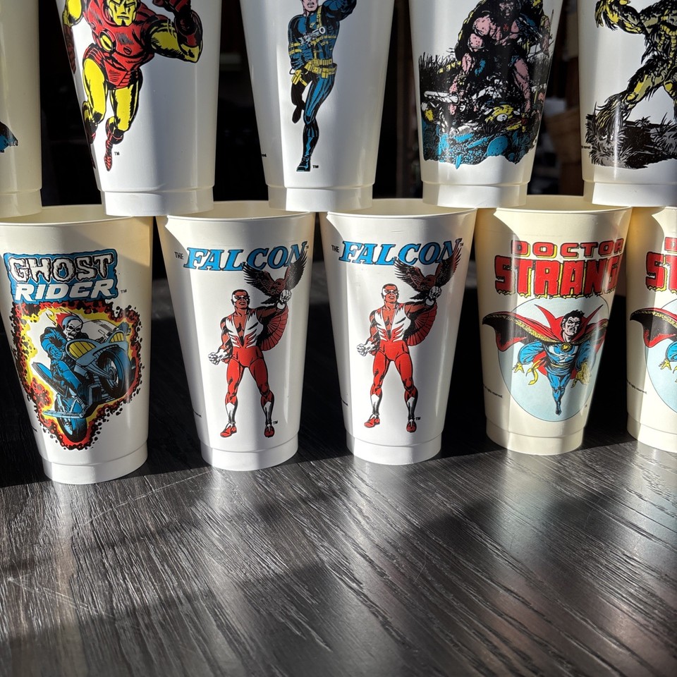 Vintage 1975 Marvel 7-11 Plastic Cups Set Of 14 superhero’s Iorn Man ...
