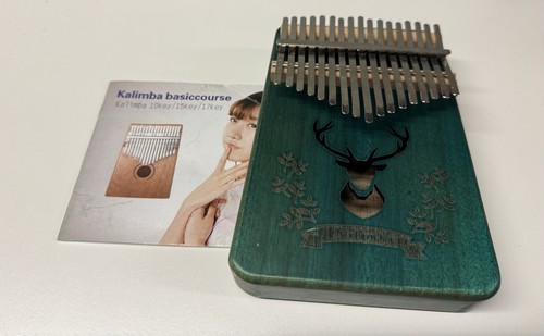 17 Key Kalimba Thumb Piano with Deer Head Stag Mahogany w/ Instructions ...