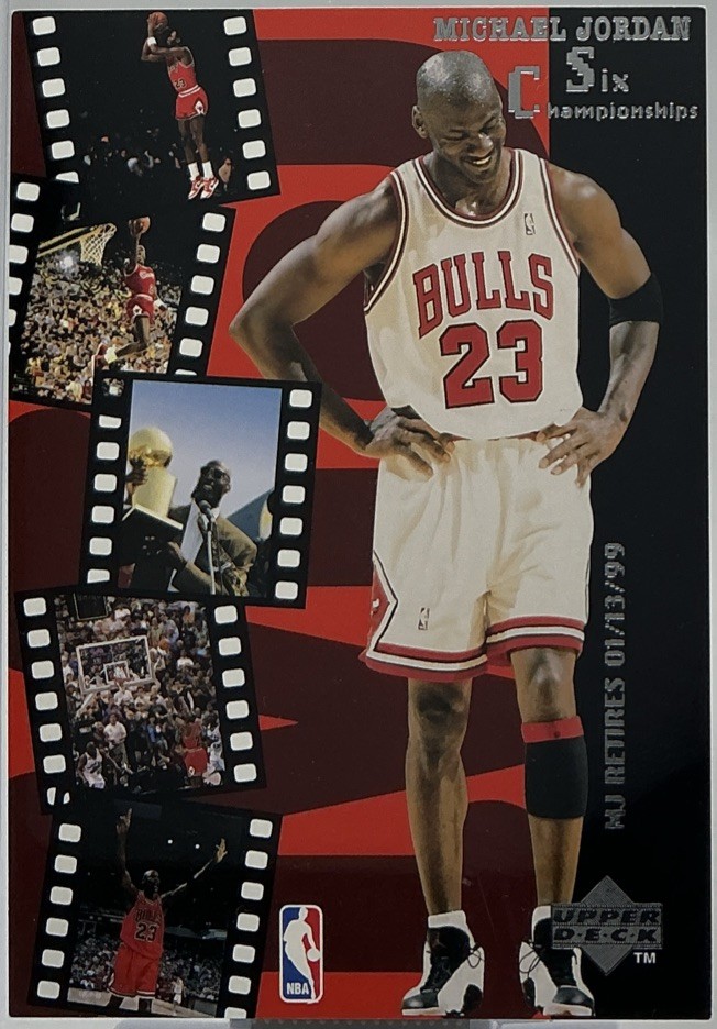 Michael Jordan PSA 6 - 1999 Upper Deck ‘MJ Retires’ Jumbo “6 NBA Finals ...