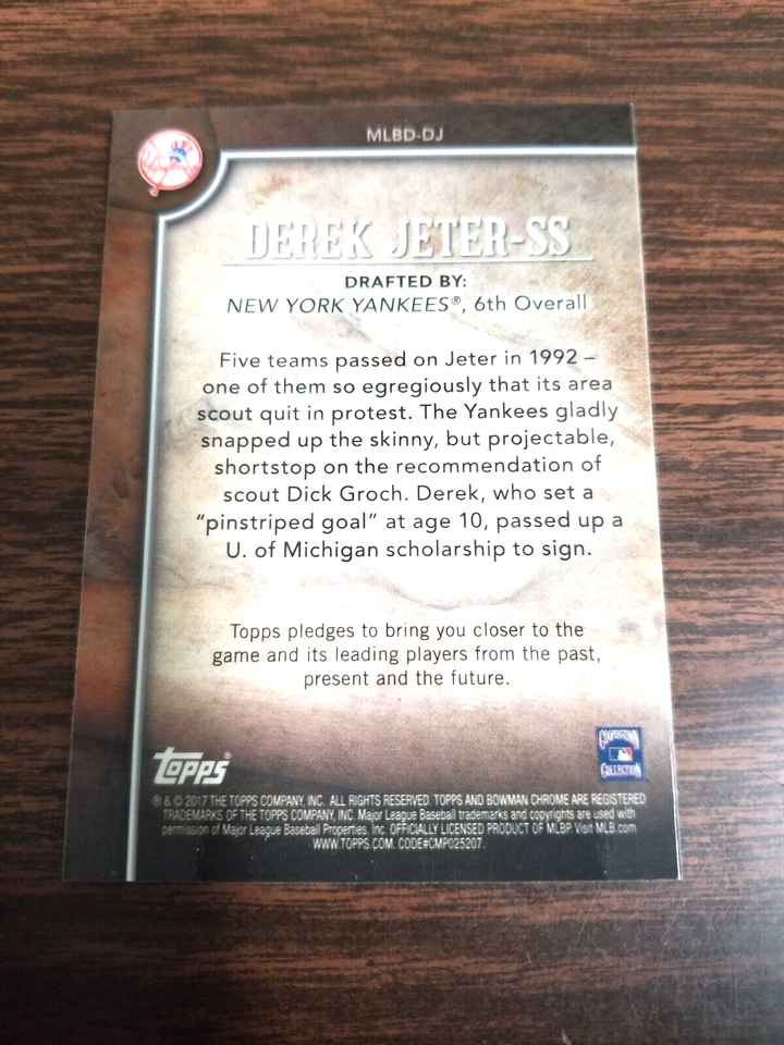 DEREK JETER 2017 BOWMAN MLB DRAFT HISTORY CARD#MLBD-DJ NEW YORK YANKEES ...