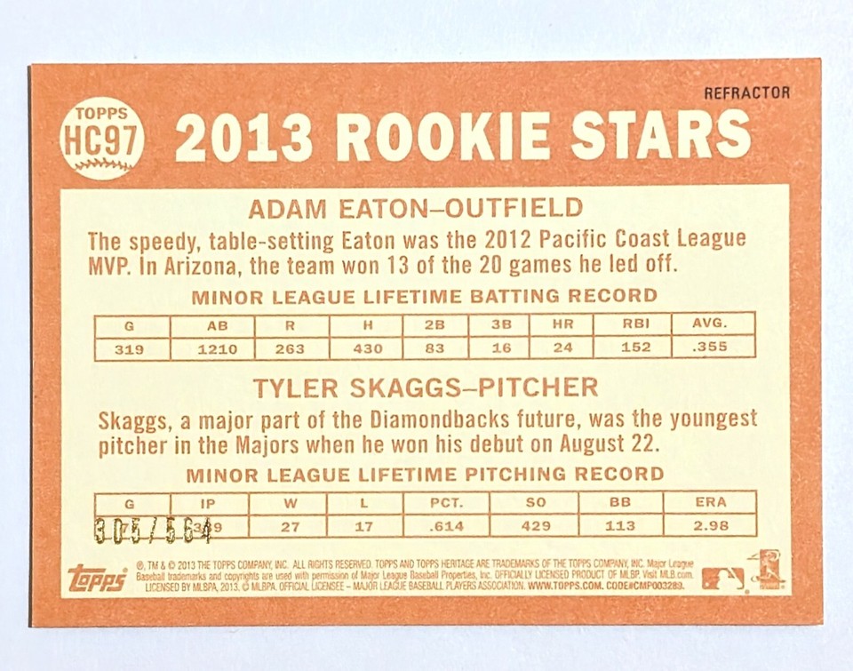 2013 Topps Heritage Skaggs, Eaton Rookie Stars /564 Chrome Refractor ...