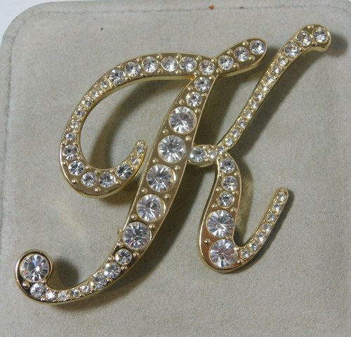 Retro Vintage Monogram Initial K Rhinestone Gold tone Brooch Pin K3 | eBay