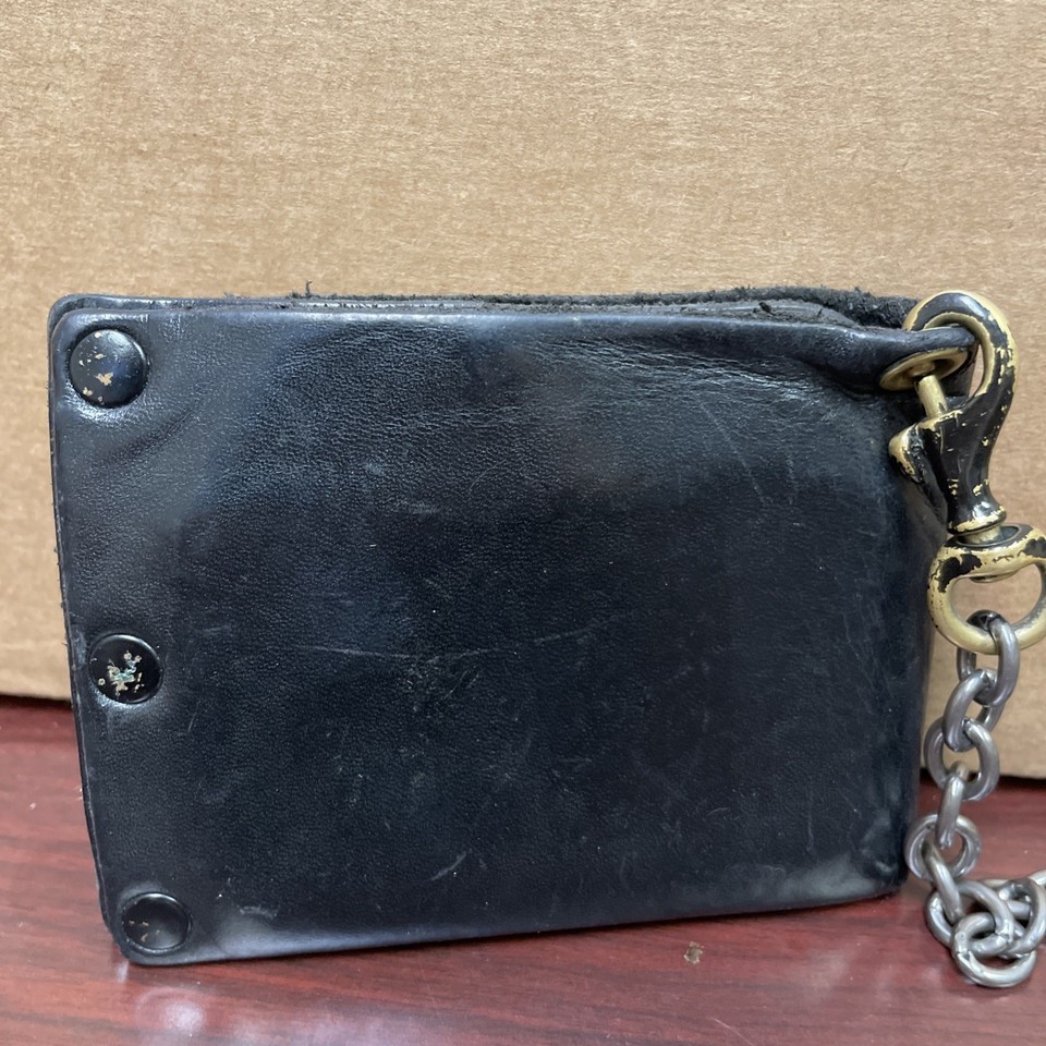 Rusty Butcher Black Leather Biker Chain Men’s Bifold Wallet USA Made ...