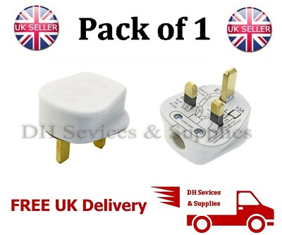 NEW UK 3PIN 13 AMP PLUG FUSED Fitted WHITE MAINS 240V 13A Plug BS1363 ...