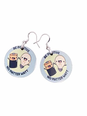 Cute Pun earrings- Dangle Drop- Be Positive No Matter Watt | eBay Australia