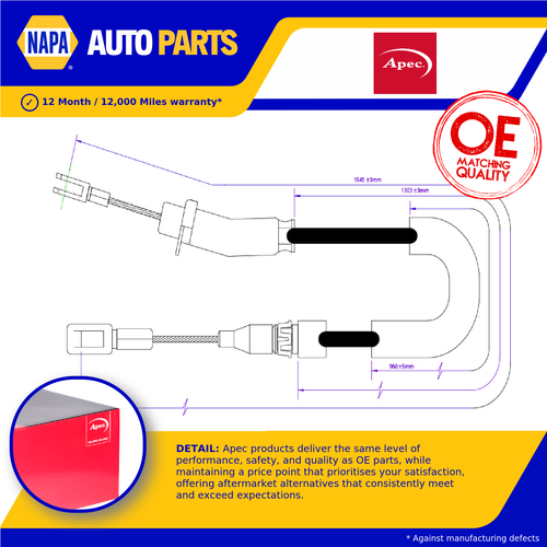 Handbrake Cable fits MERCEDES SPRINTER 208, 903 2.3D Rear 95 to 00 ...