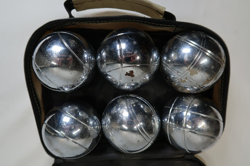 YARD FUN Boules 6 Metal Balls w/ Carrying Case Measuring Device (READ ...