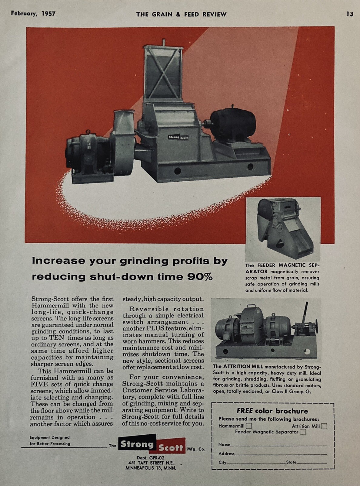 1957 AD.(XH51)~STRONG SCOTT MFG. CO. MINNEAPOLIS, MINN. GRAIN ...
