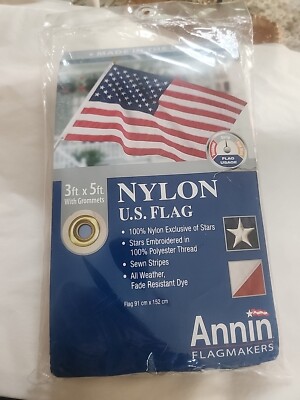 American Nylon Flag with Sewn Stripes and Embroidered Stars by Annin, 3 ...
