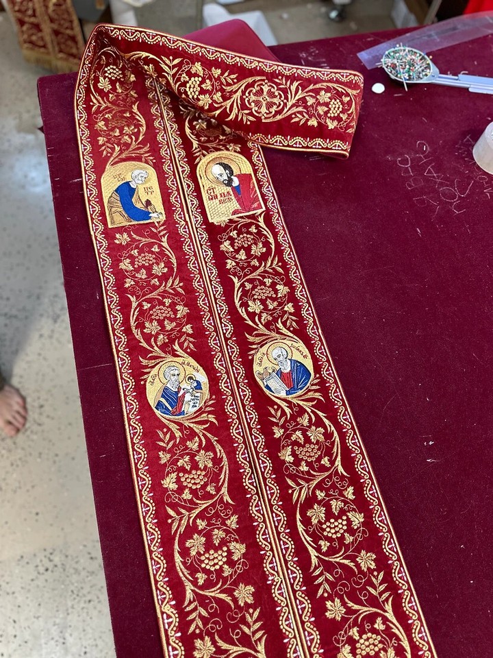 Orthodox deacon subdeacon orarion dark red, with embroidered icons | eBay