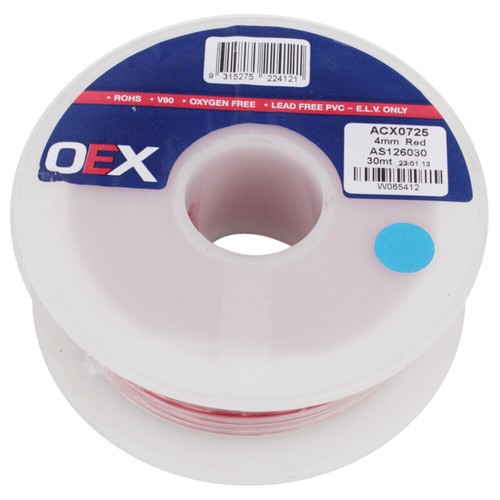 OEX Red 4mm Single Core Cable 15A Wire 30m Roll Caravan Camper Trailer ...