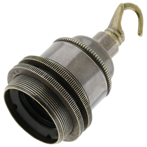 Edison Screw E27 Bulb Holder, 2 Shade Rings and Hook in Antique Brass ...
