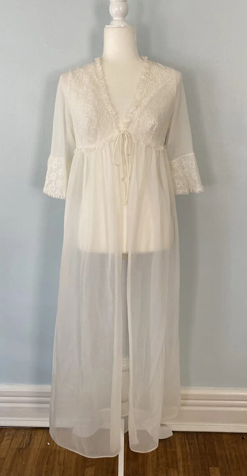 Vintage White Boudoir Bridal Lace Sheer Nightgown Dre… Gem