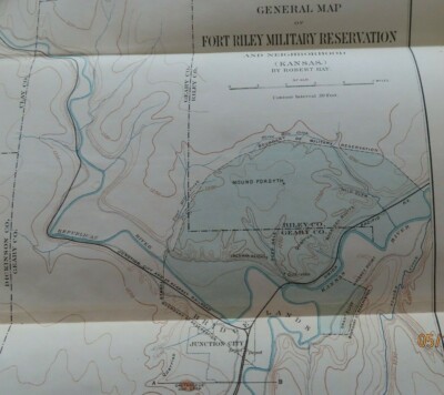 1896 MAP of the FORT RILEY MILITARY Reservation Ks. Geology Color ...