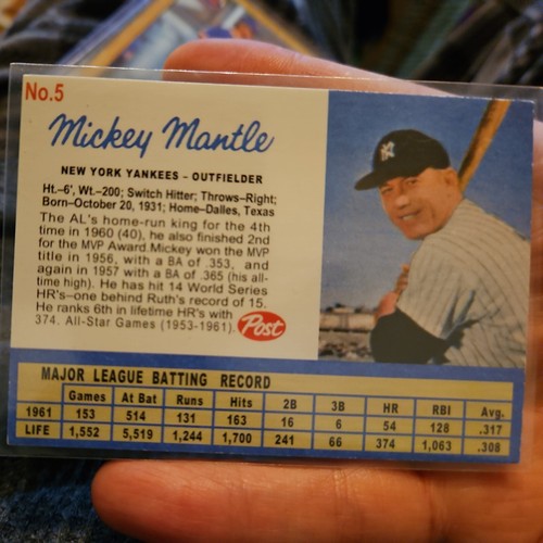 Post No 5 Mickey Mantle 1962 facsimile card of cereal box card cut out ...