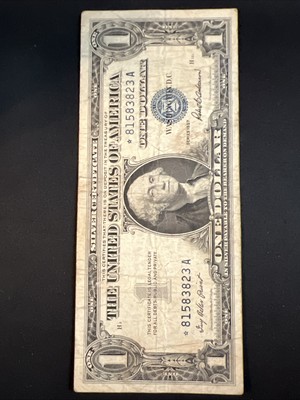 1957 STAR NOTE One Dollar Blue Seal Note Silver Certificate US Bill $1 ...