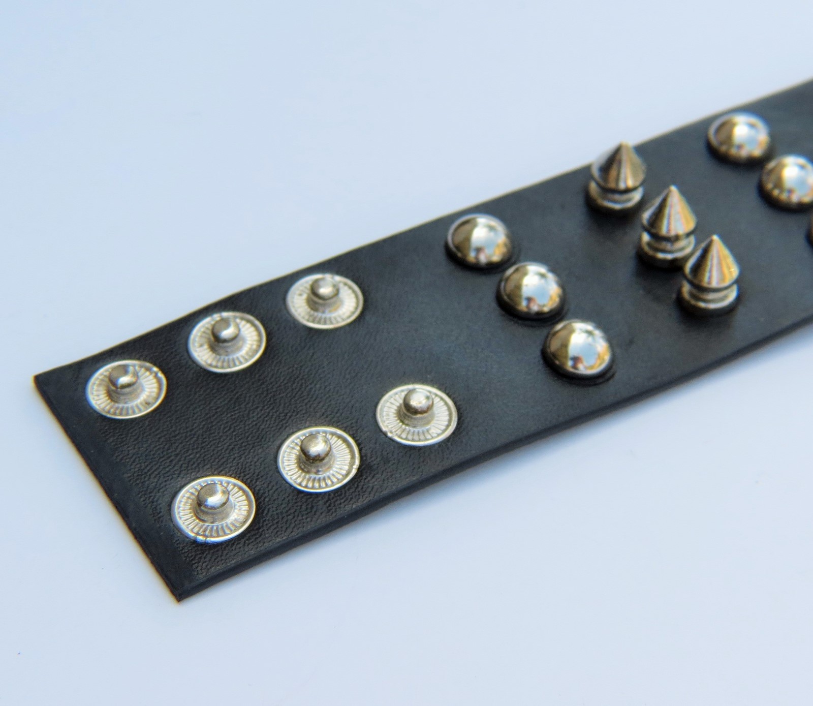 Gothic Punk Black Leather Wide Band Bracelet w/ 3 Rows of Silver Spikes ...