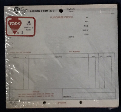 SEALED Tops Pack of 50 - Carbon 3 Part Purchase Order Form #3721 - 7" x ...