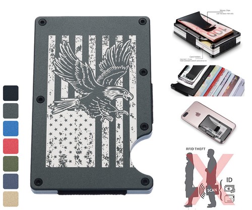 US American Flag Eagle Men RFID Blocking Wallet Clip Aluminum Credit ...