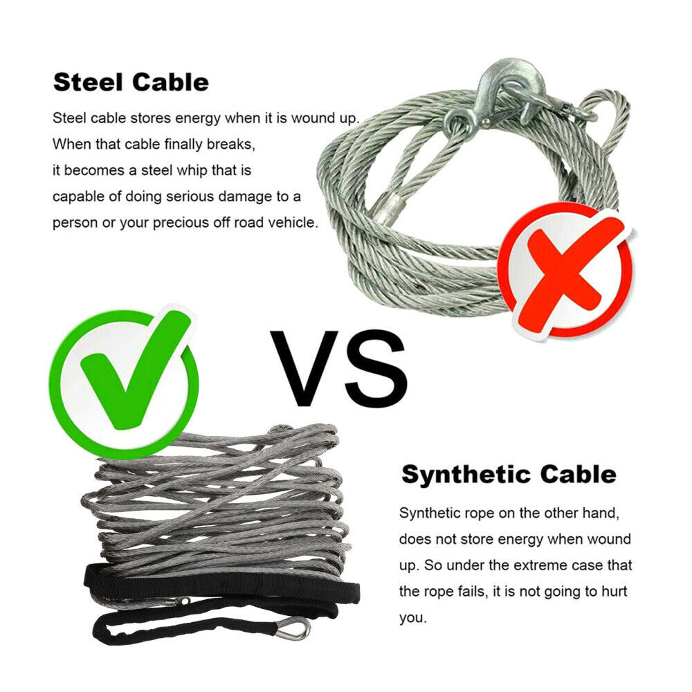 1/4"x50' 10000LBS Synthetic Winch Rope Line Recovery Cable 4WD ATV Dark ...