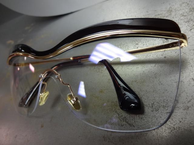 OVERSIZED VINTAGE RETRO SHIELD Style Clear Lens EYE GLASSES Gold ...