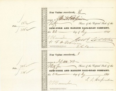 Jacob Little autographed New York and Harlem Railroad Transfer - 1841 ...