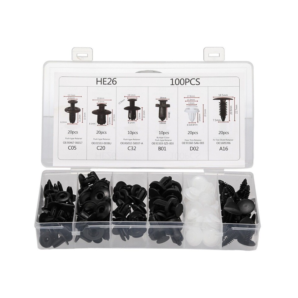 100Pcs Car Body Push Pin Rivet Fastener Trim Moulding Assortment ...