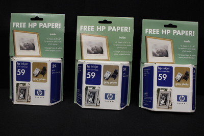 NIB Lot Of 3 HP 59 Inkjet Print Cartridges, Gray Photo + FREE HP PAPER ...