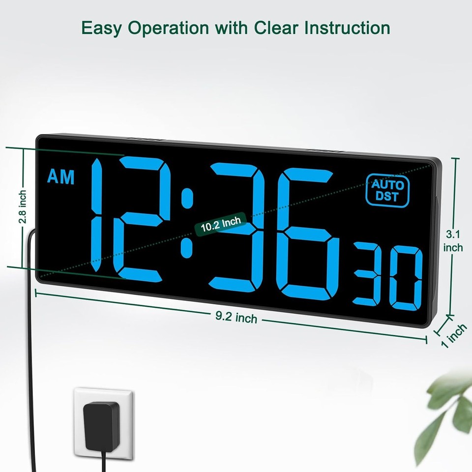 LED Wall Clock Digital Clock with Seconds,Electric Plug in Big Numbers ...