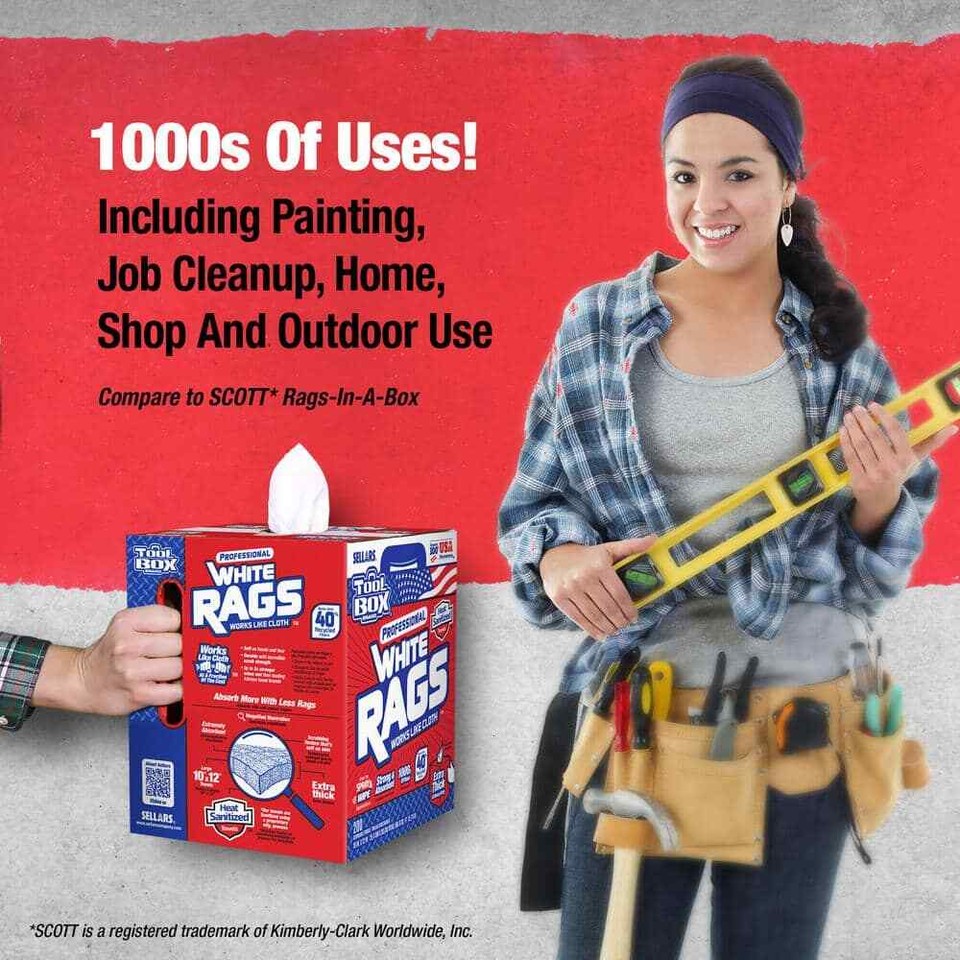 Toolbox Brand Professional White Rags A Box of Cleaning White Rags 200 ...