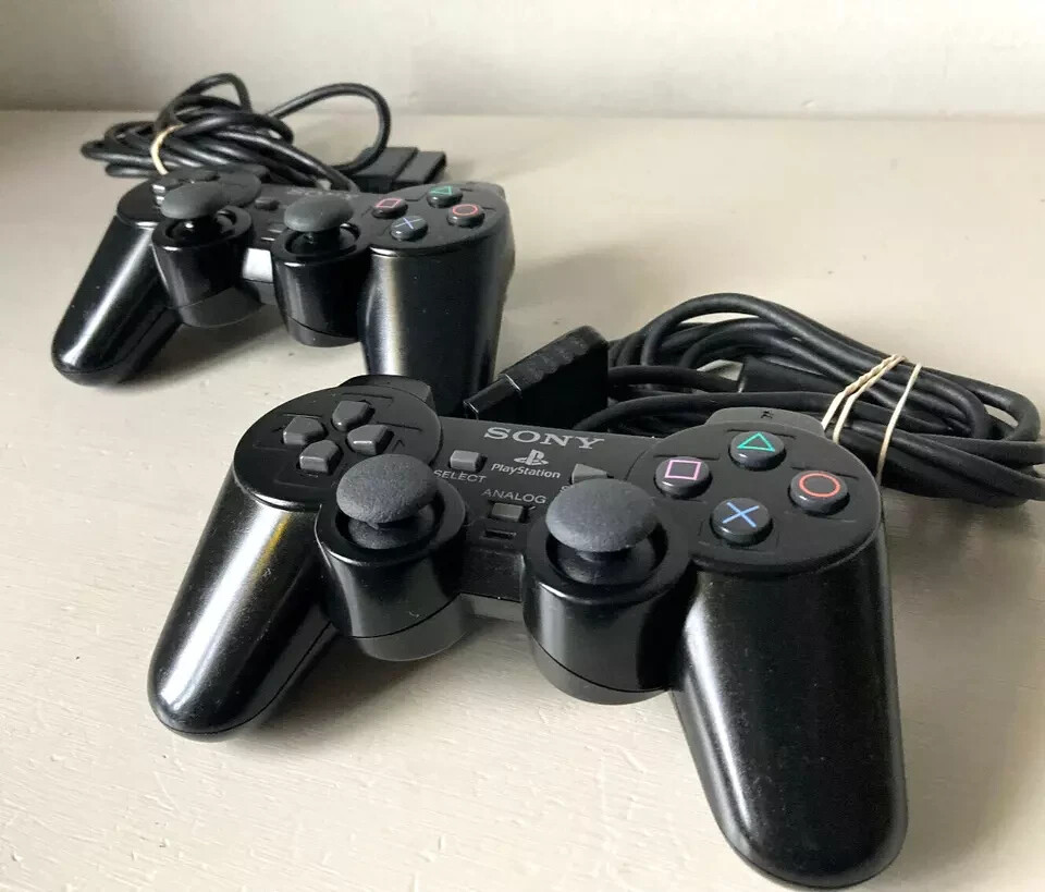 2x Official Sony DualShock Playstation 2 PS2 Controller Black + NEW ...
