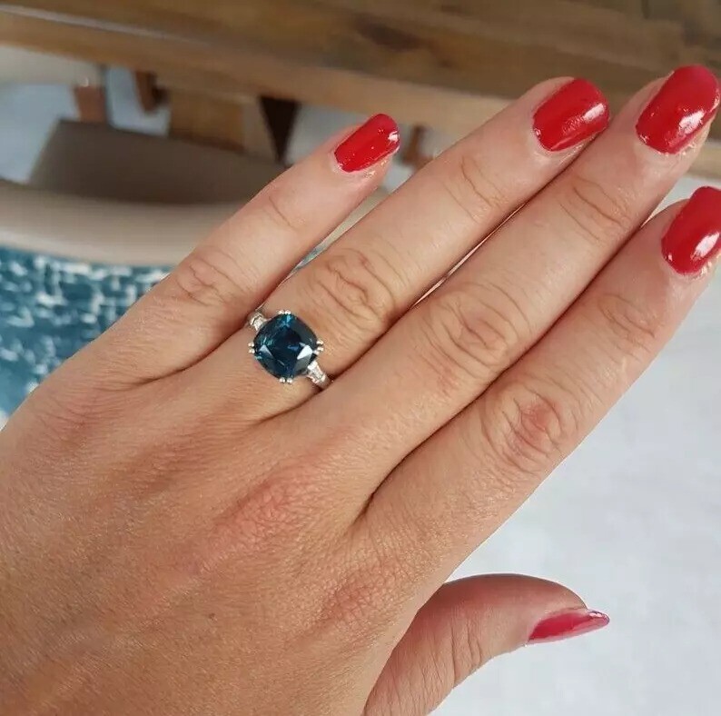 Genuine London Blue Topaz Ring 925 Solid Sterling Silver Handmade ...