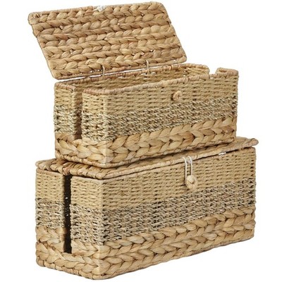 2PCS Cable Organizer Boxes Handmade Wicker Rattan Cord Management Box ...